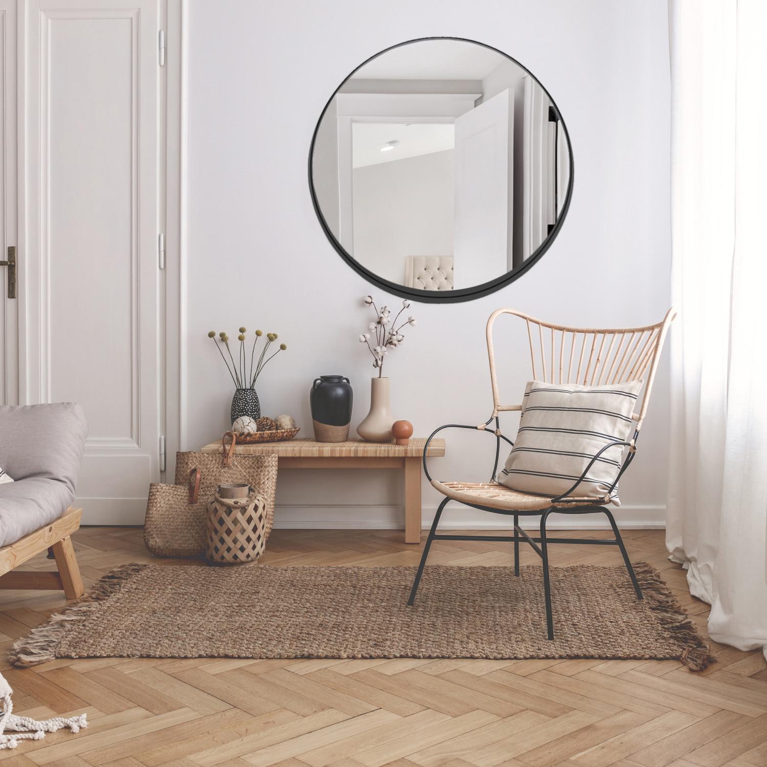 36-Inch Round Wall Mirror Iron Frame Black ǀ Bath ǀ Today's Design House