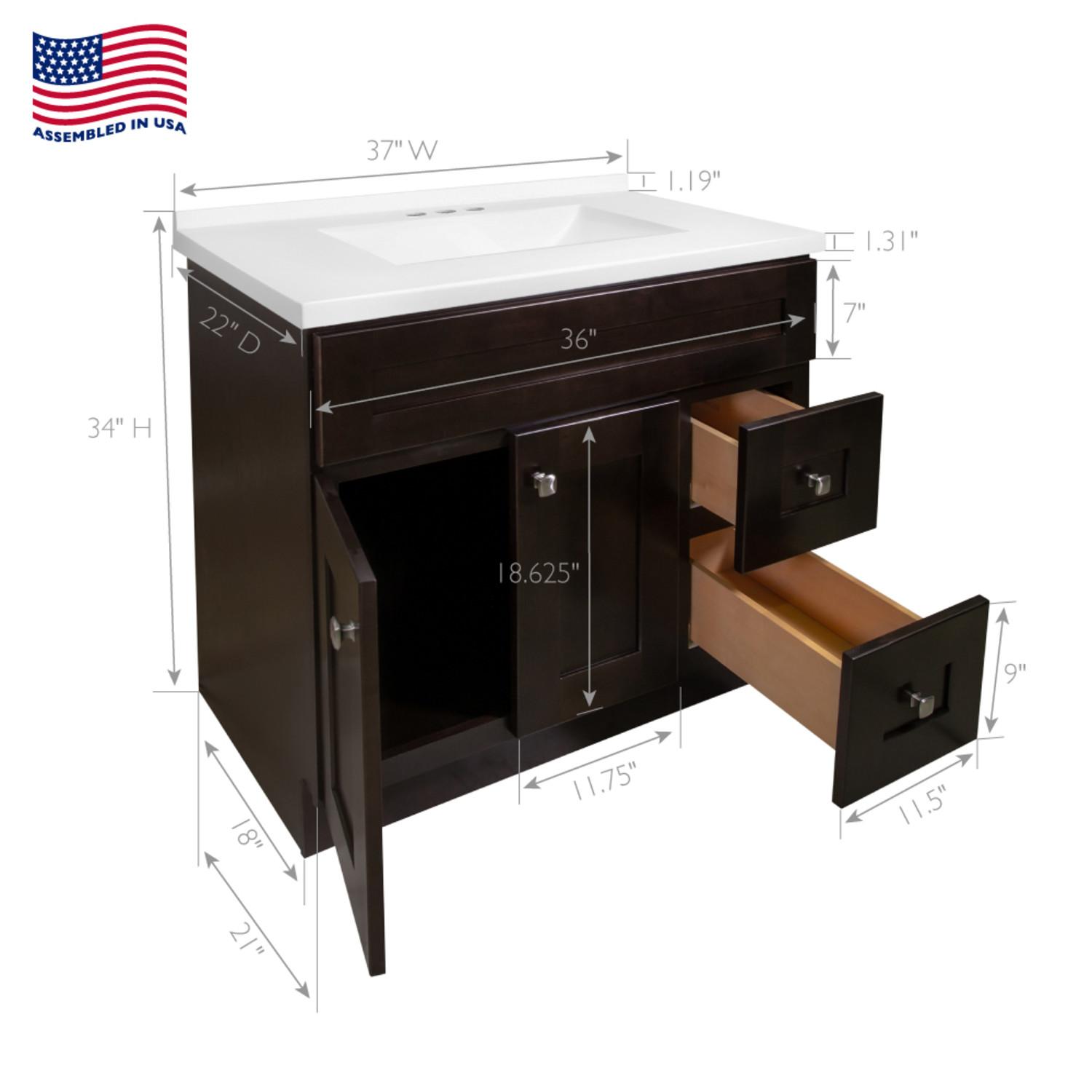Brookings 37-Inch Vanity in Espresso with Modern Sink Top, Fully ...