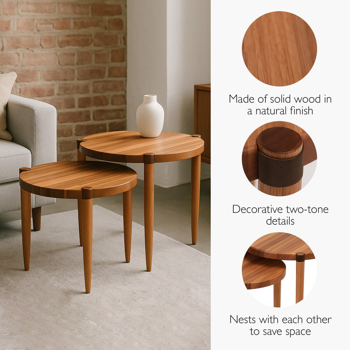 Leick Home Redonda Bay Side Tables 2 Pack, Natural Jequitiba