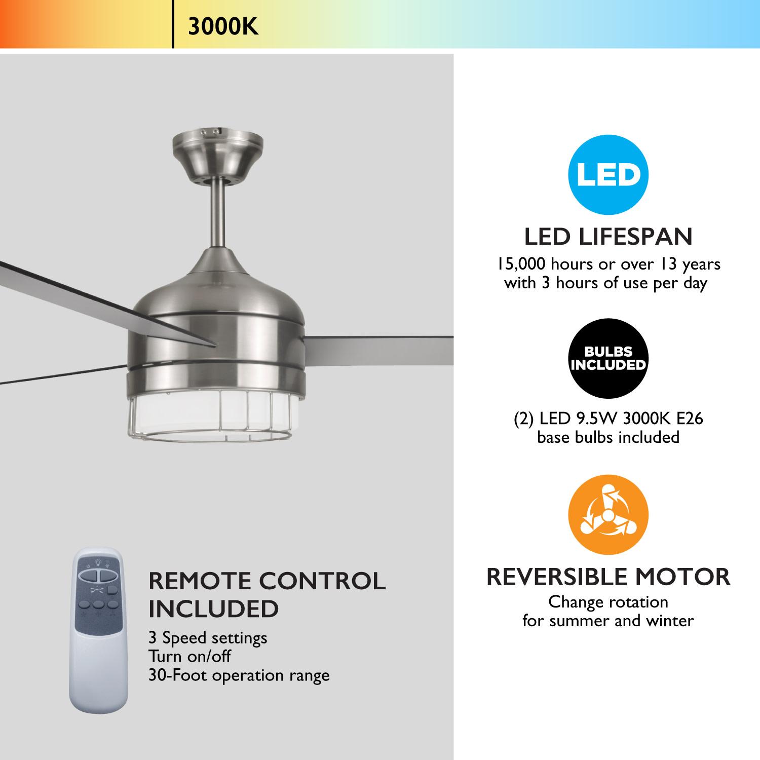 Ajax Brushed Nickel 52 Inch LED Ceiling Fan ǀ Lighting & Ceiling Fans ǀ ...