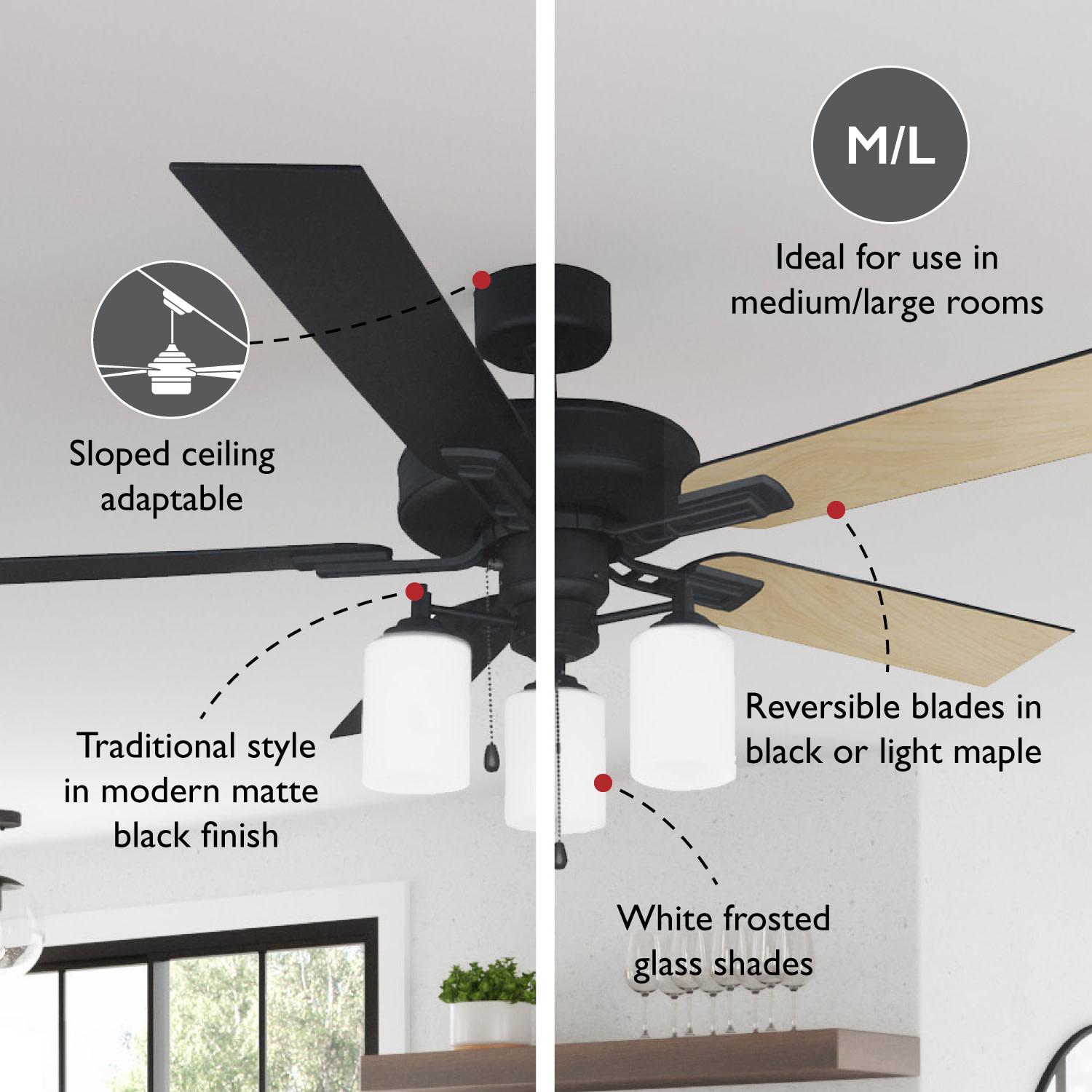 Aubrey Matte Black 52 Inch 5 Blade LED Ceiling Fan ǀ Lighting & Ceiling ...