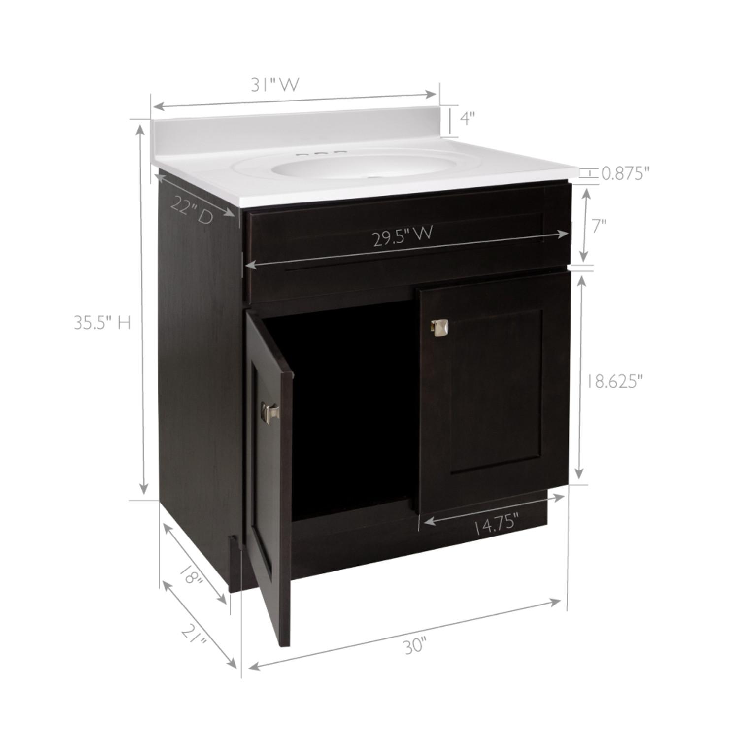 Brookings 31 Inch Vanity Solid White Marble Top 4 Inch Centerset and ...