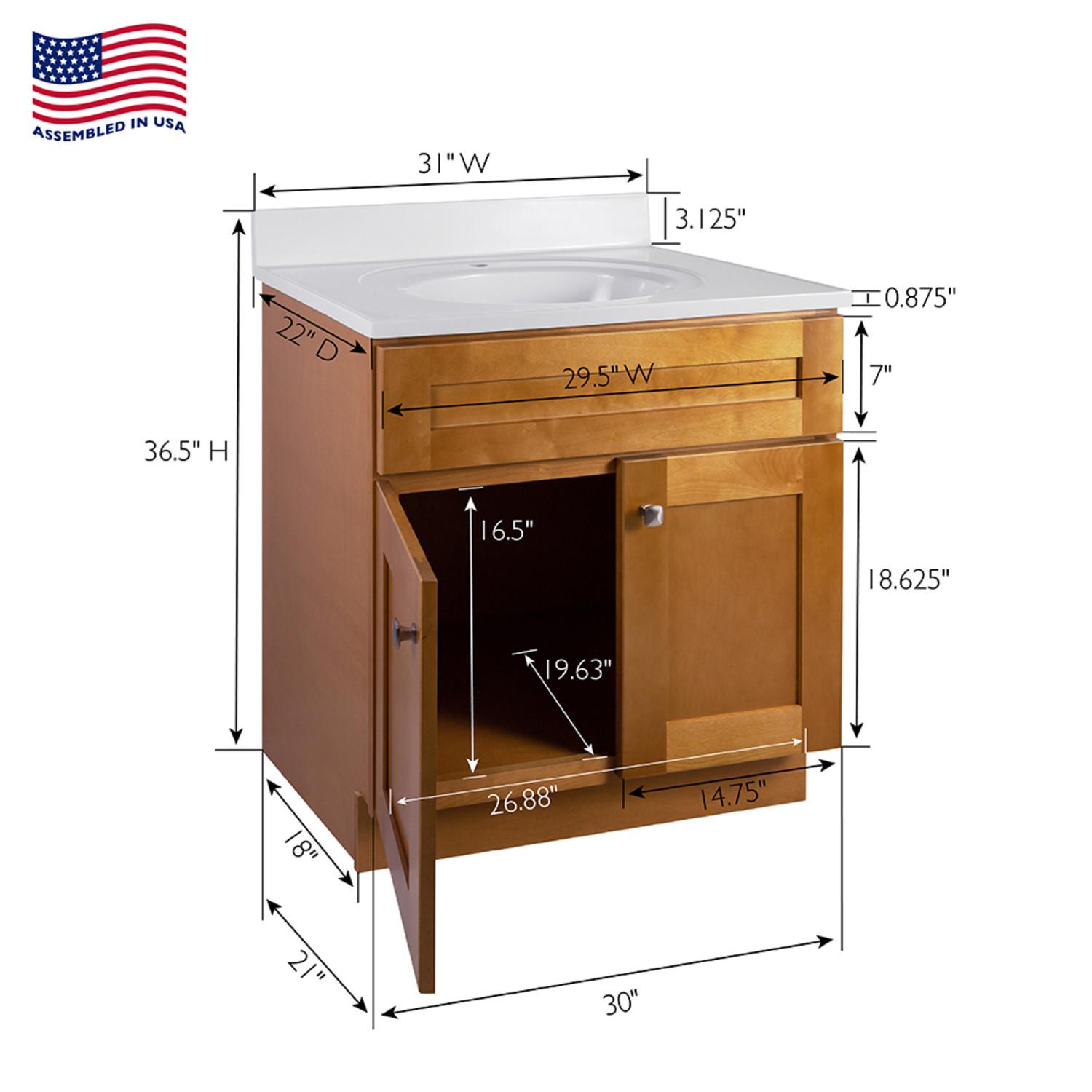 Brookings 31 Inch Marble Modern Birch Vanity Fully Assembled ǀ Bath ǀ ...