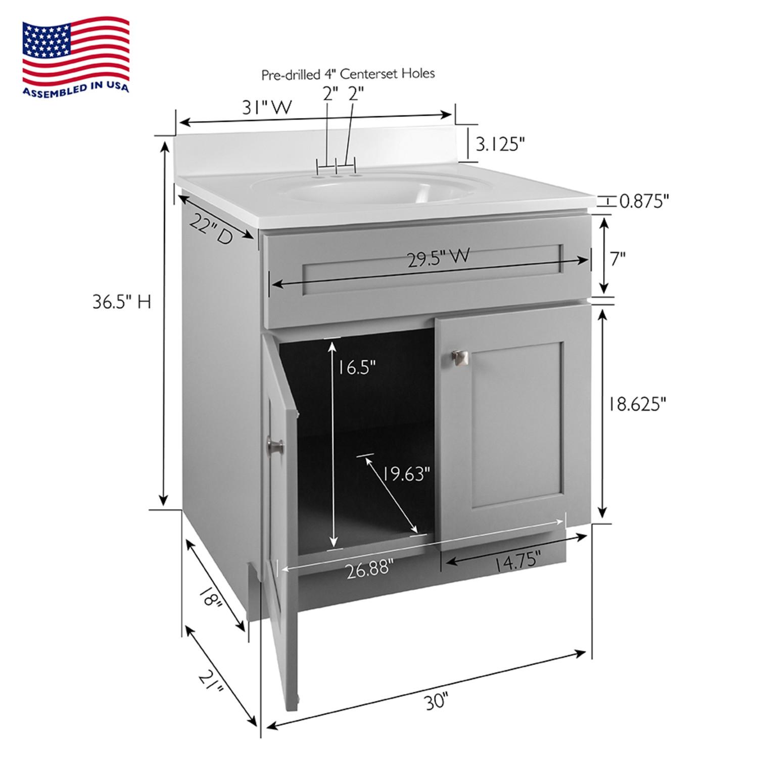 Brookings 31 Inch White on White Marble Gray Vanity Fully Assembled ǀ ...