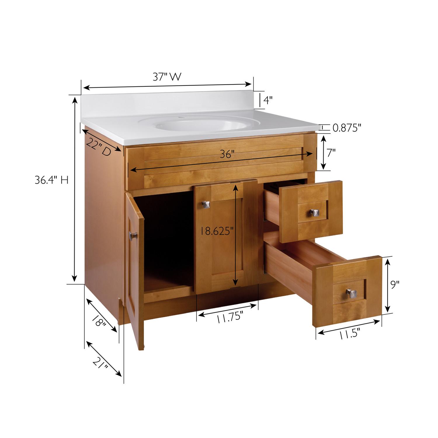 Brookings 37-Inch Vanity in Birch with Single-Hole Top, Fully Assembled ...