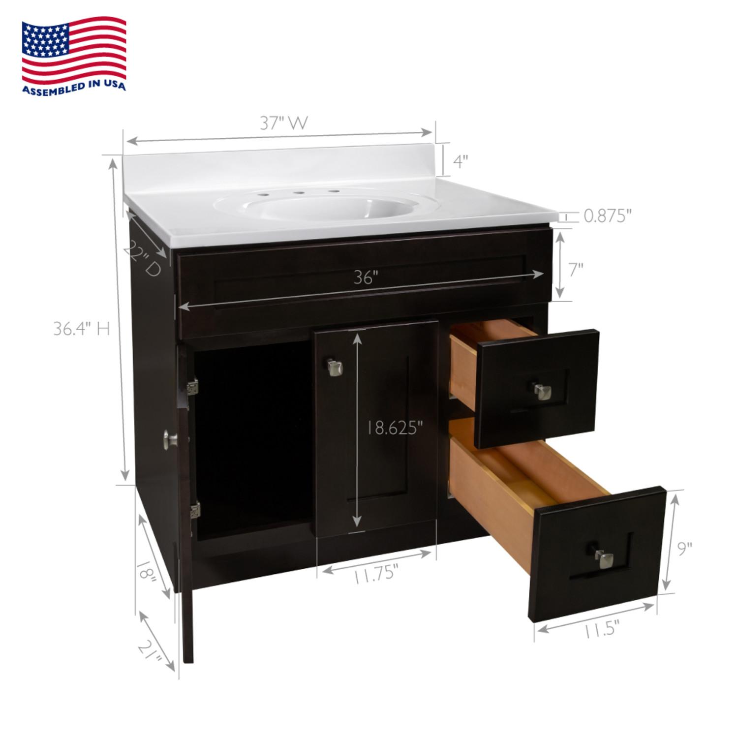 Brookings 37-Inch Vanity in Espresso with Widespread White Top, Fully ...