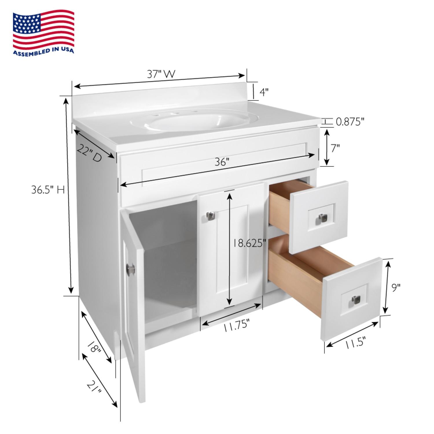 Brookings 37-Inch Vanity in White with Widespread White Top, Fully ...