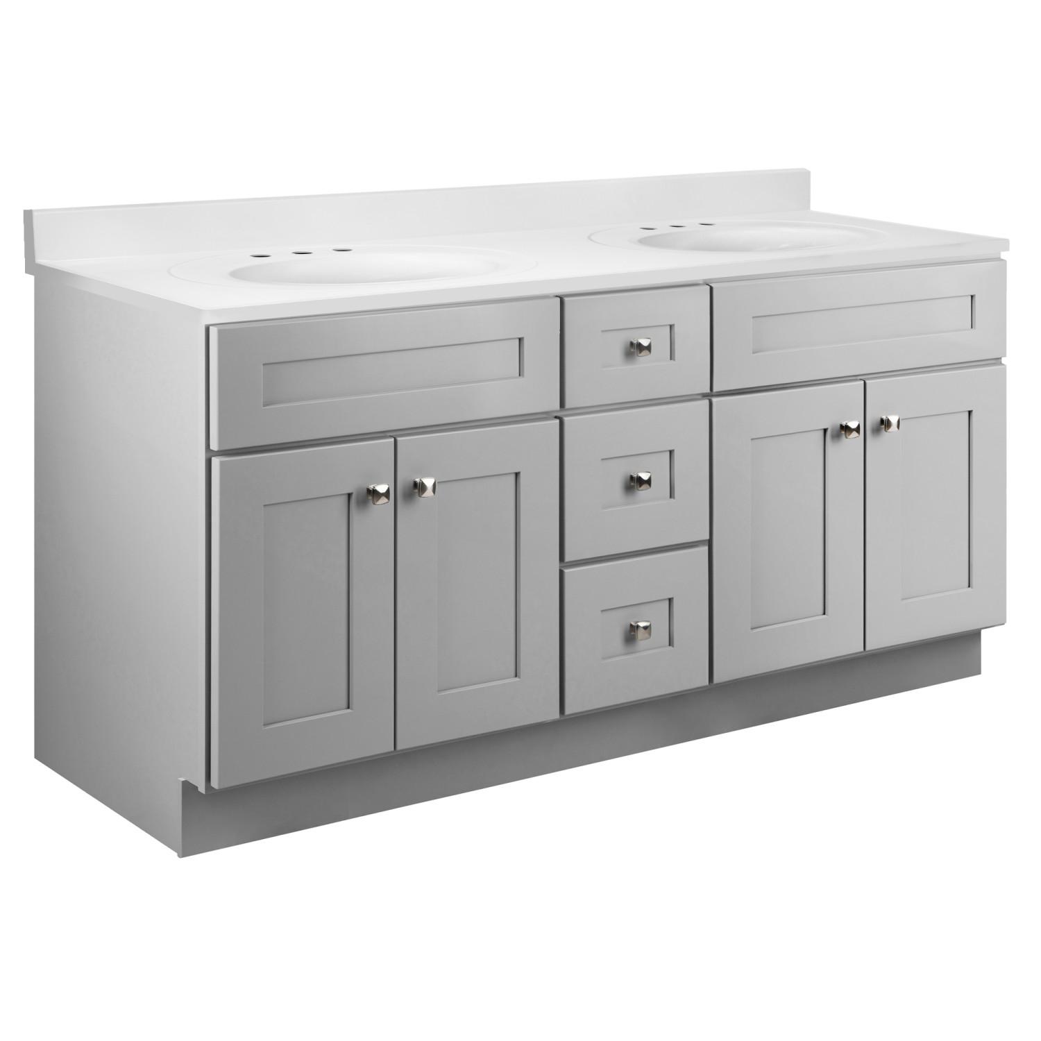Brookings 61 Inch Marble Top White on White Widespread Vanity in Gray ...