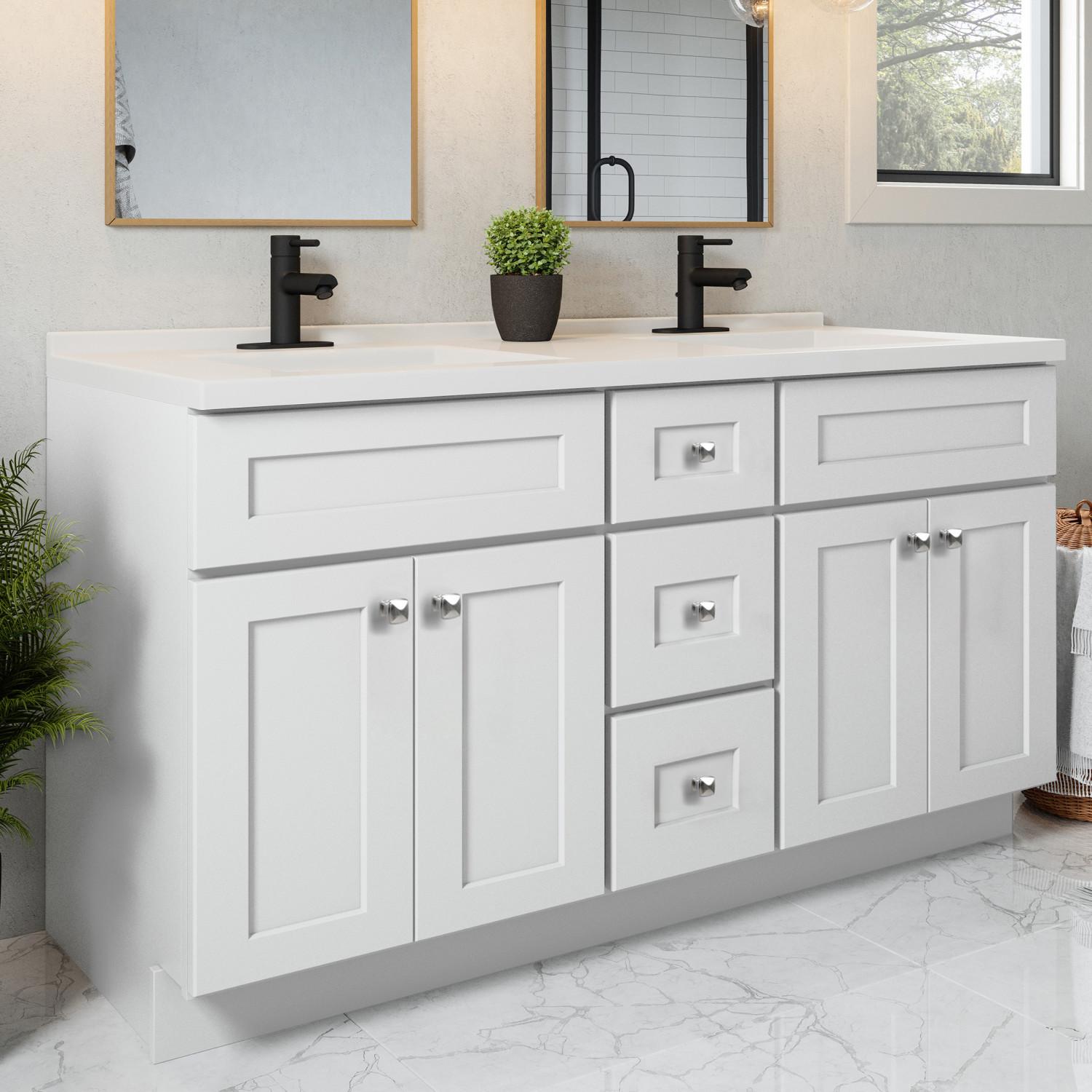 Brookings 61 Inch Marble Top White on White Centerset Vanity in White ...