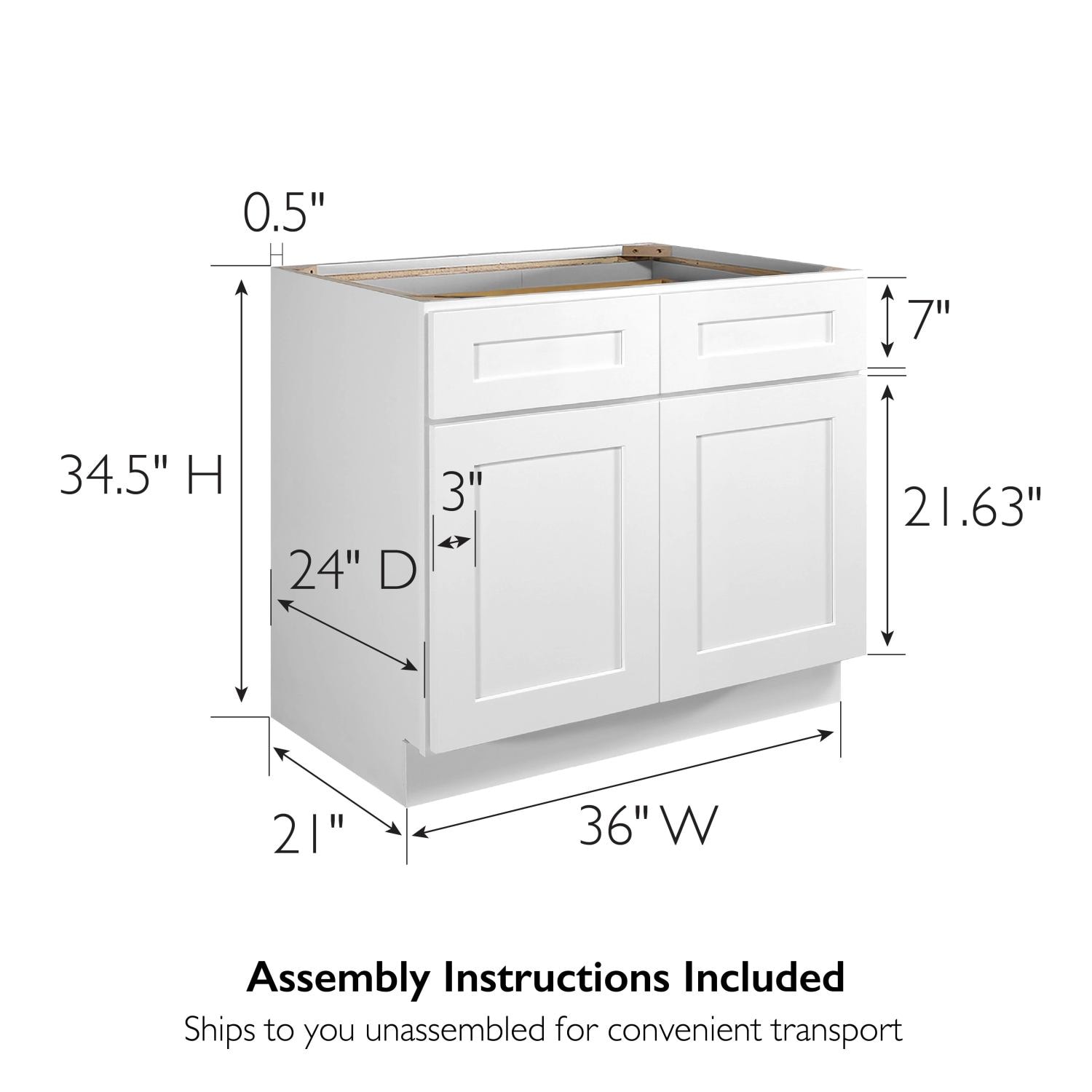 Design House 561407 Brookings 36 Inch Base Cabinet White Shaker