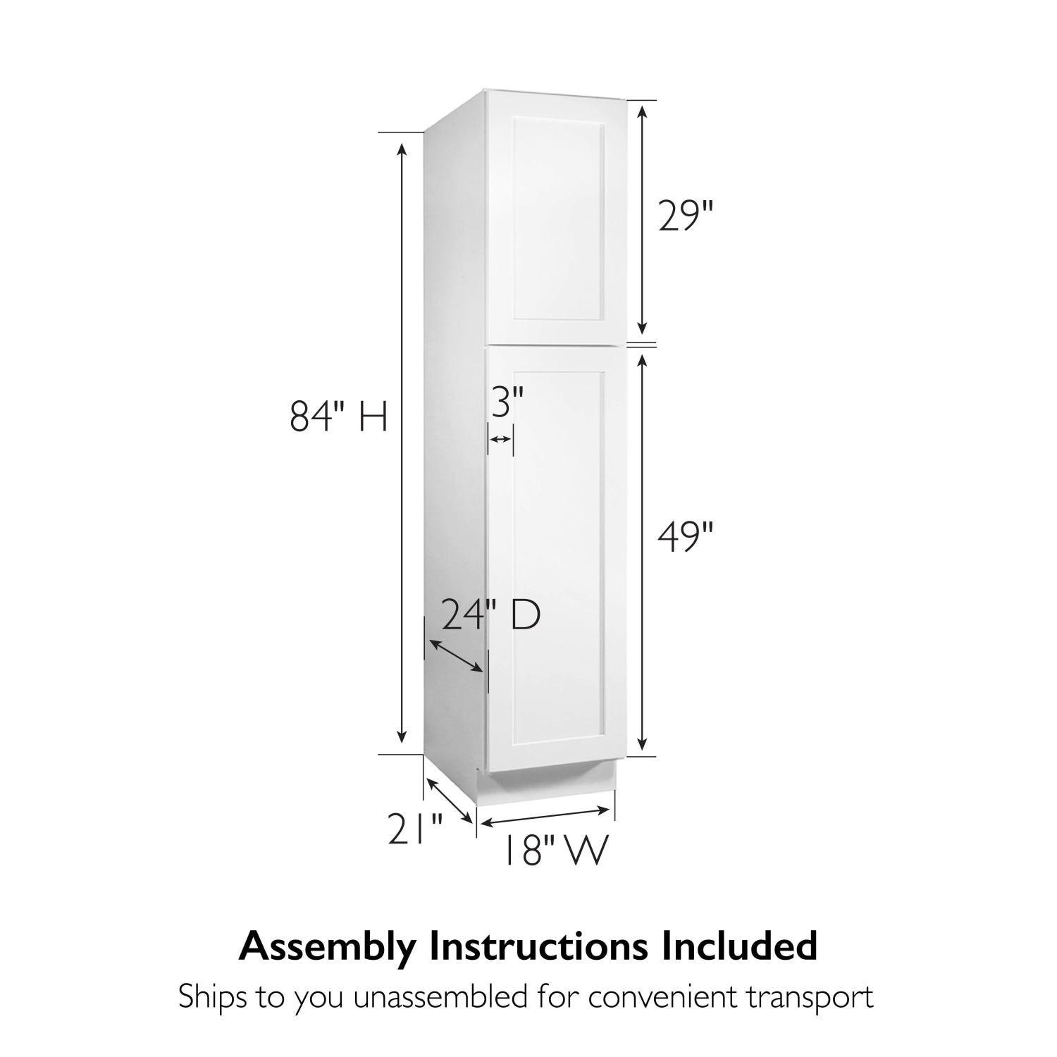 Brookings Pantry Cabinet UC1884 in Painted White Unassembled 18 Inches W by 84 Inches H