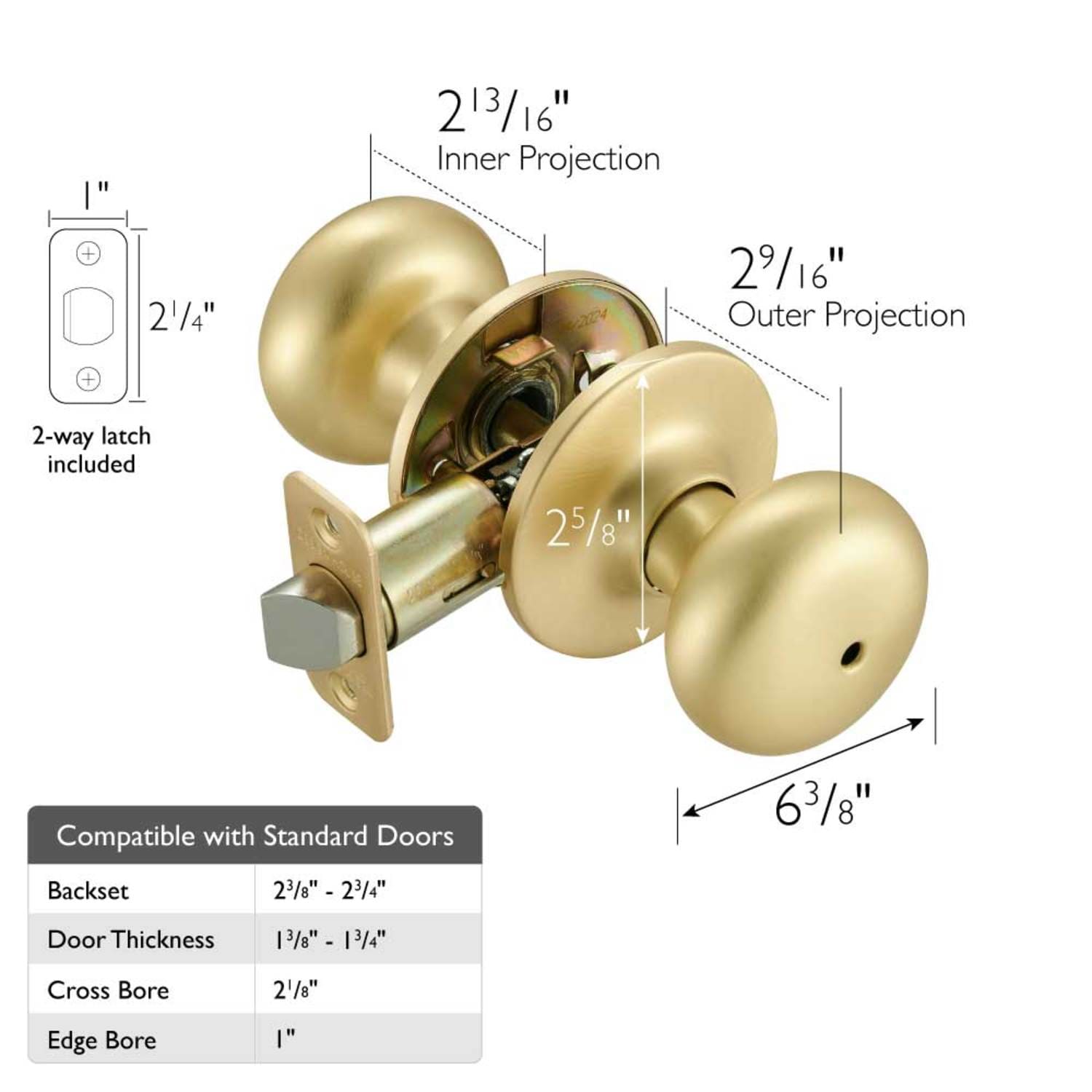 Design House Cambridge Privacy Bed Bath Door Knob Satin Gold 726968