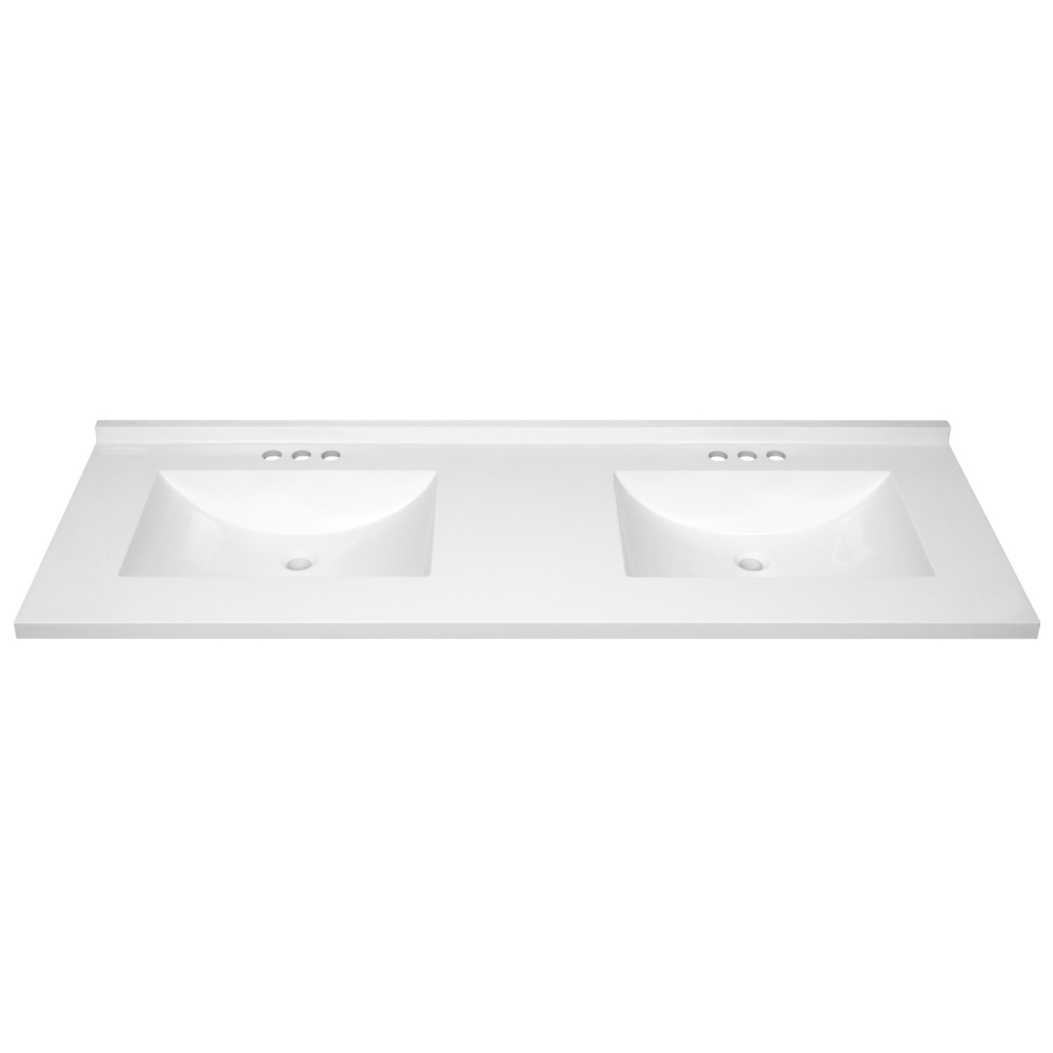 Camilla White Cultured Marble Double Bowl Vanity Top, 61 Inch x 22 Inch ...