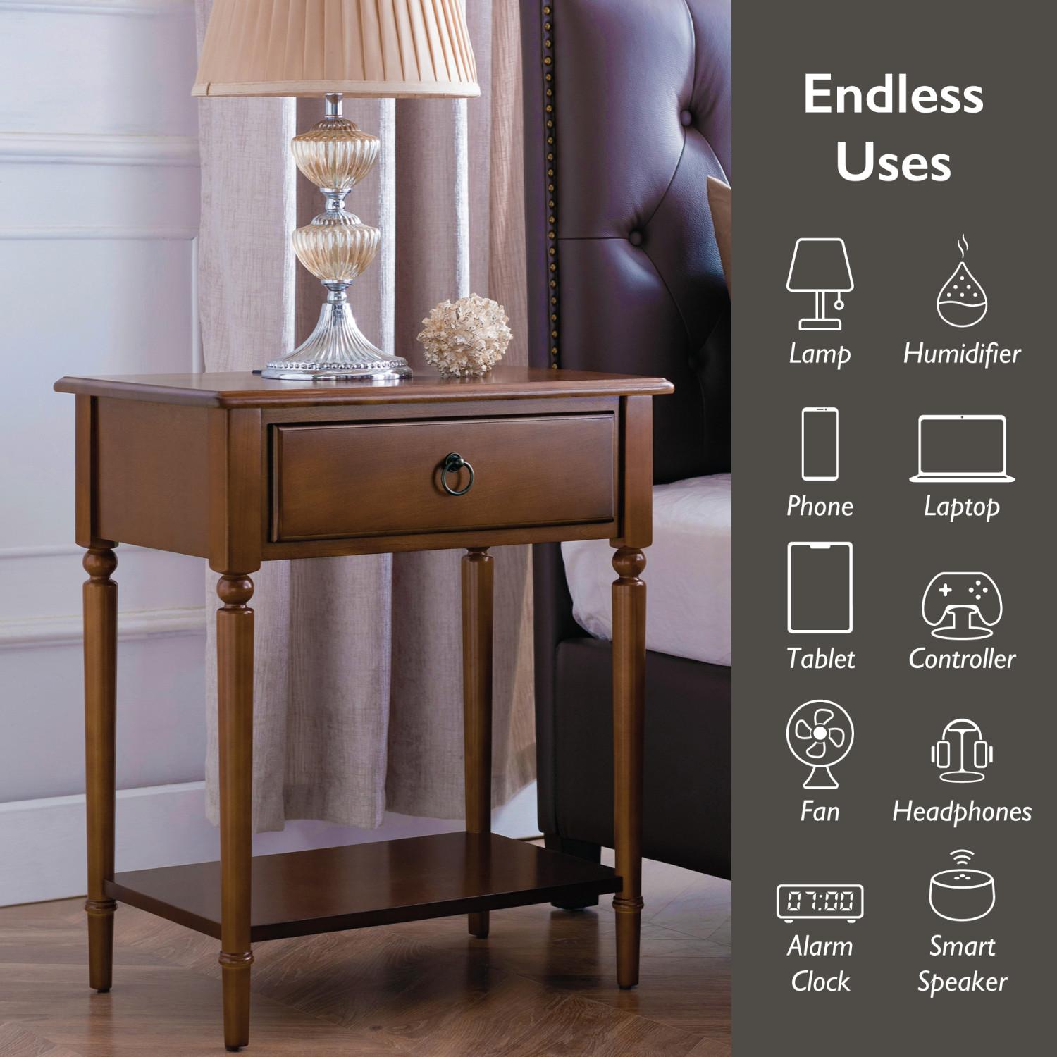 Coastal Side Table Table AC/USB Pecan ǀ Furniture ǀ Today's Design House