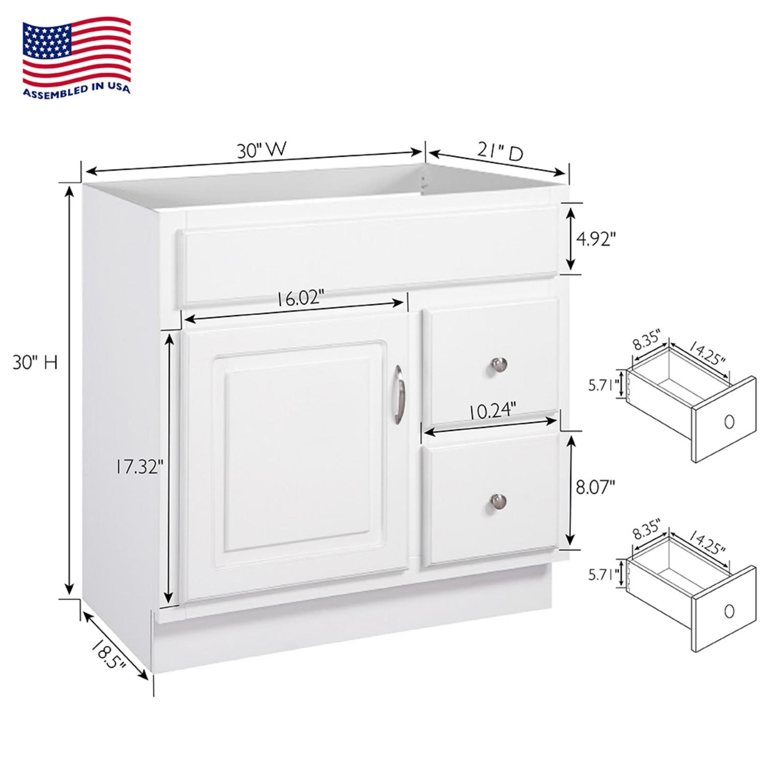Concord 30 Inch White Bathroom Vanity Without Top Fully Assembled ǀ ...