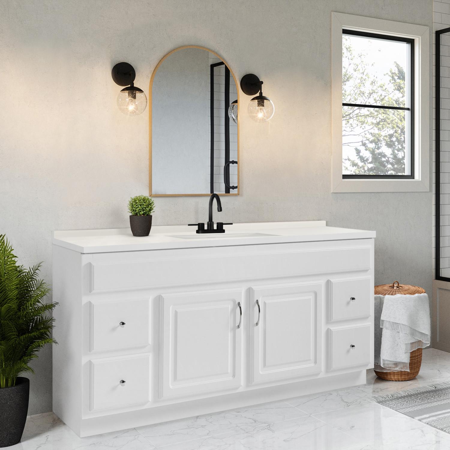 Concord 61 Inch Vanity Solid White Marble Top Centerset Rectangular ...