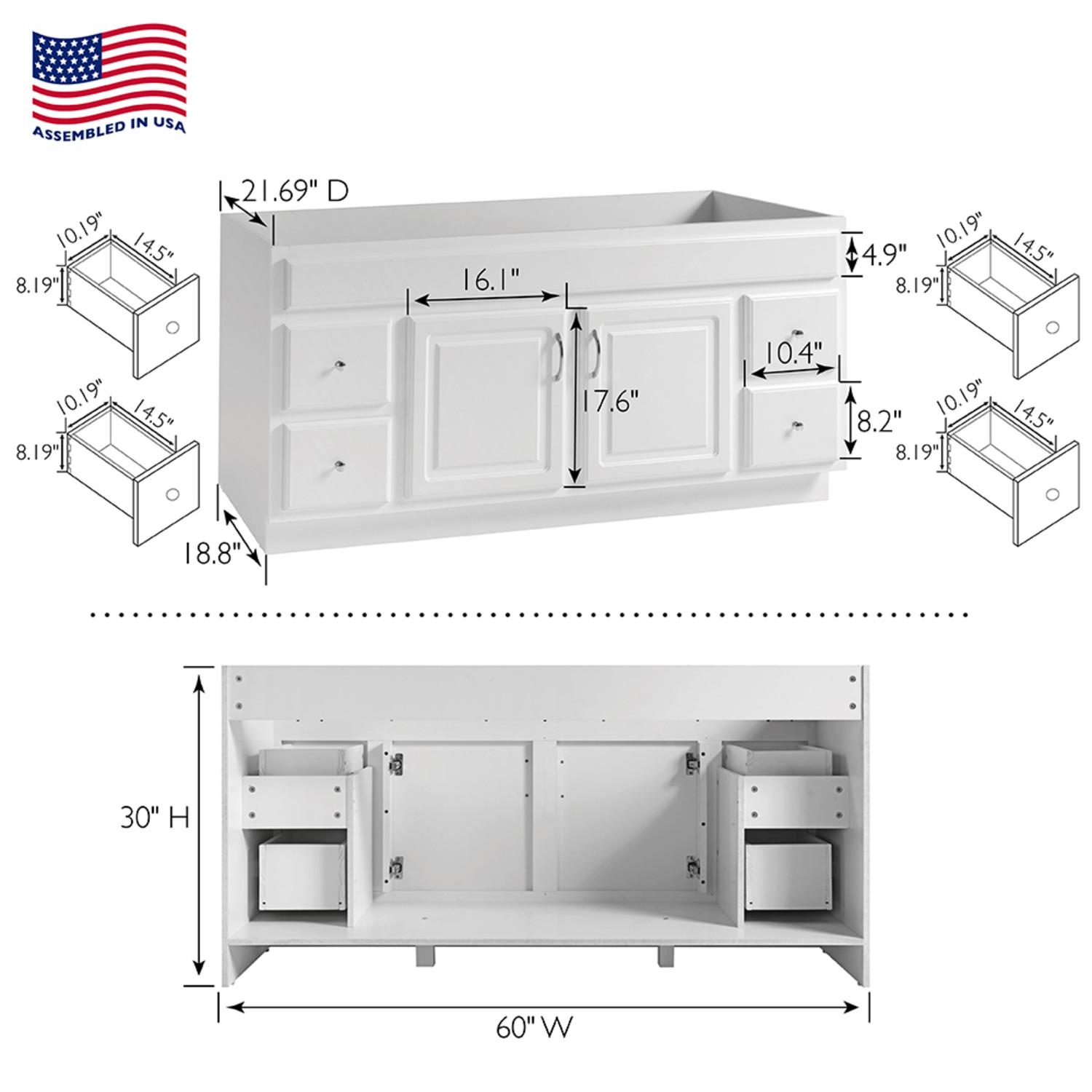 Concord 60 Inch Bathroom Vanity Without Top Fully Assembled | Bath ...