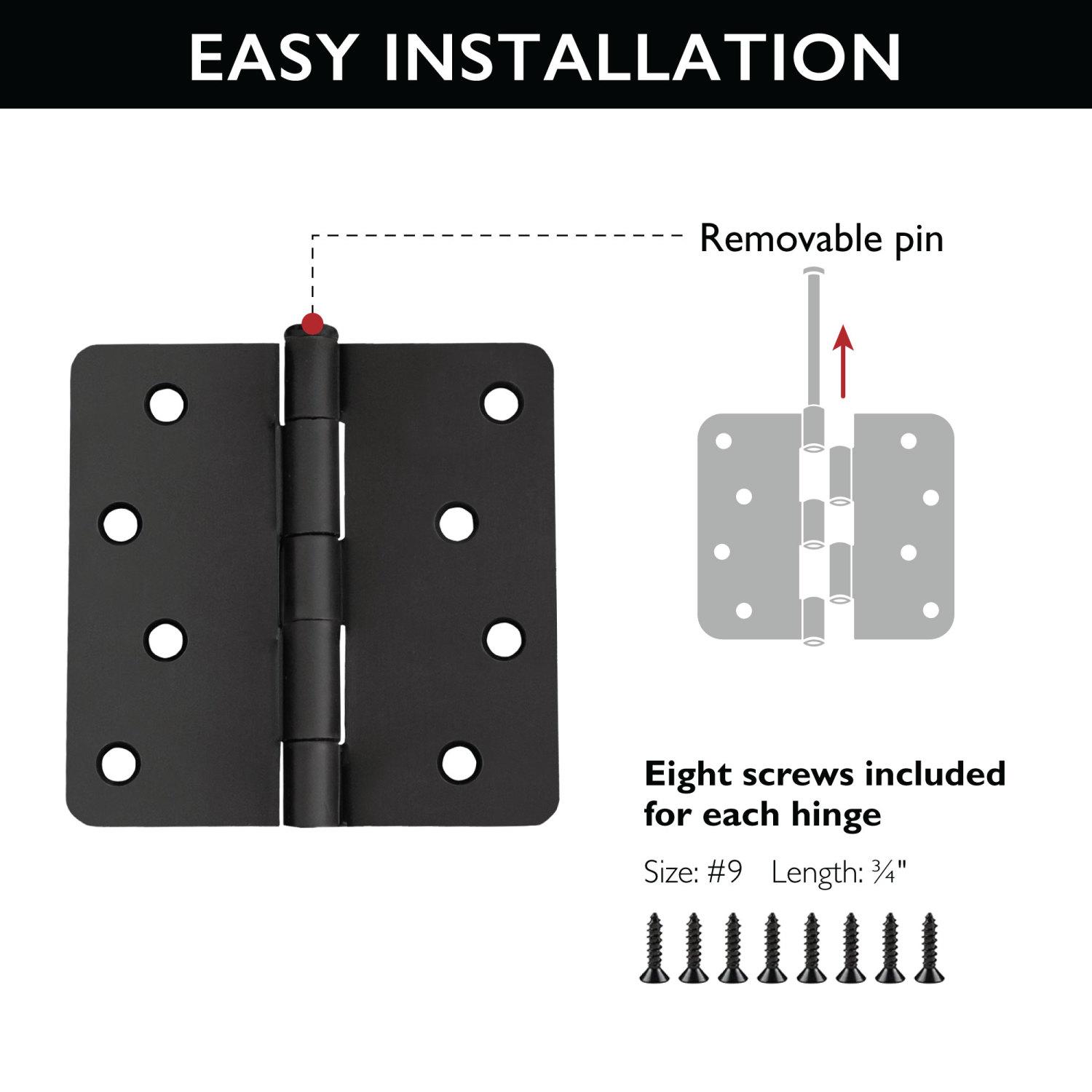 Door Hinge Matte Black 4 Inch .25 Inch Radius 3 Pack ǀ Hardware & Locks ...