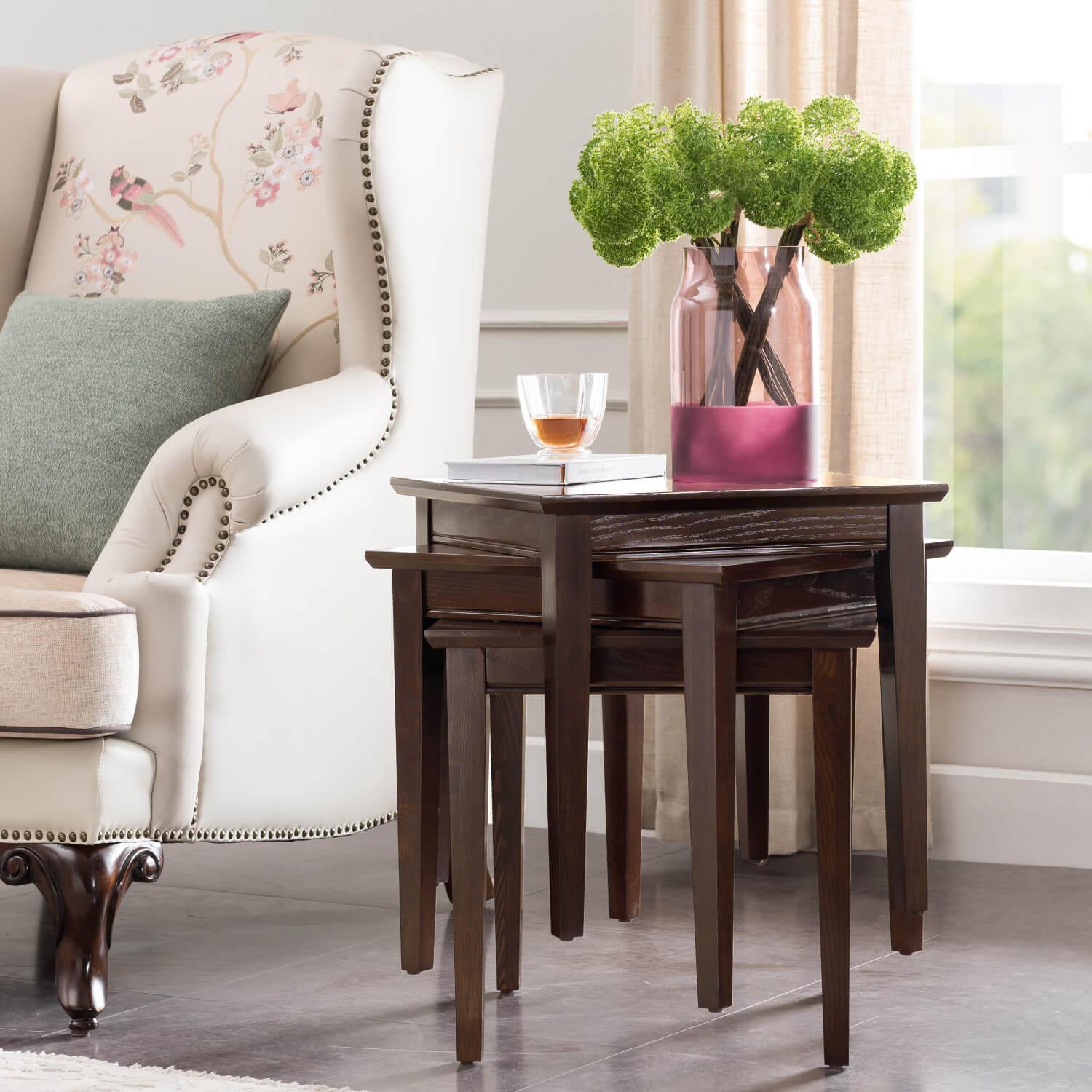 Leick Home Square Stacking Table Chocolate Oak Set of 3 ǀ Furniture ǀ ...