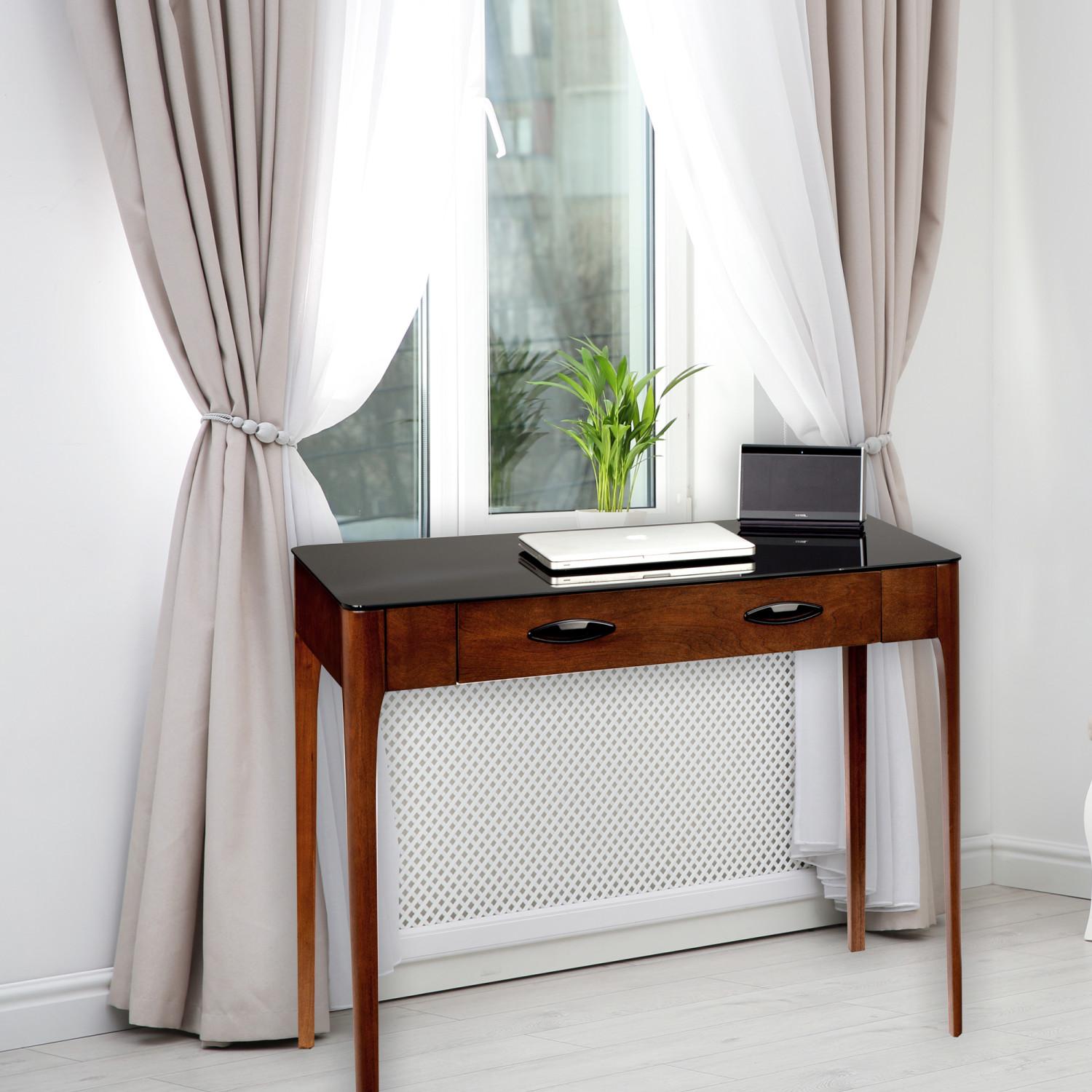 Leick Home Writing Desk Chestnut with Black Glass Top ǀ Furniture ǀ ...