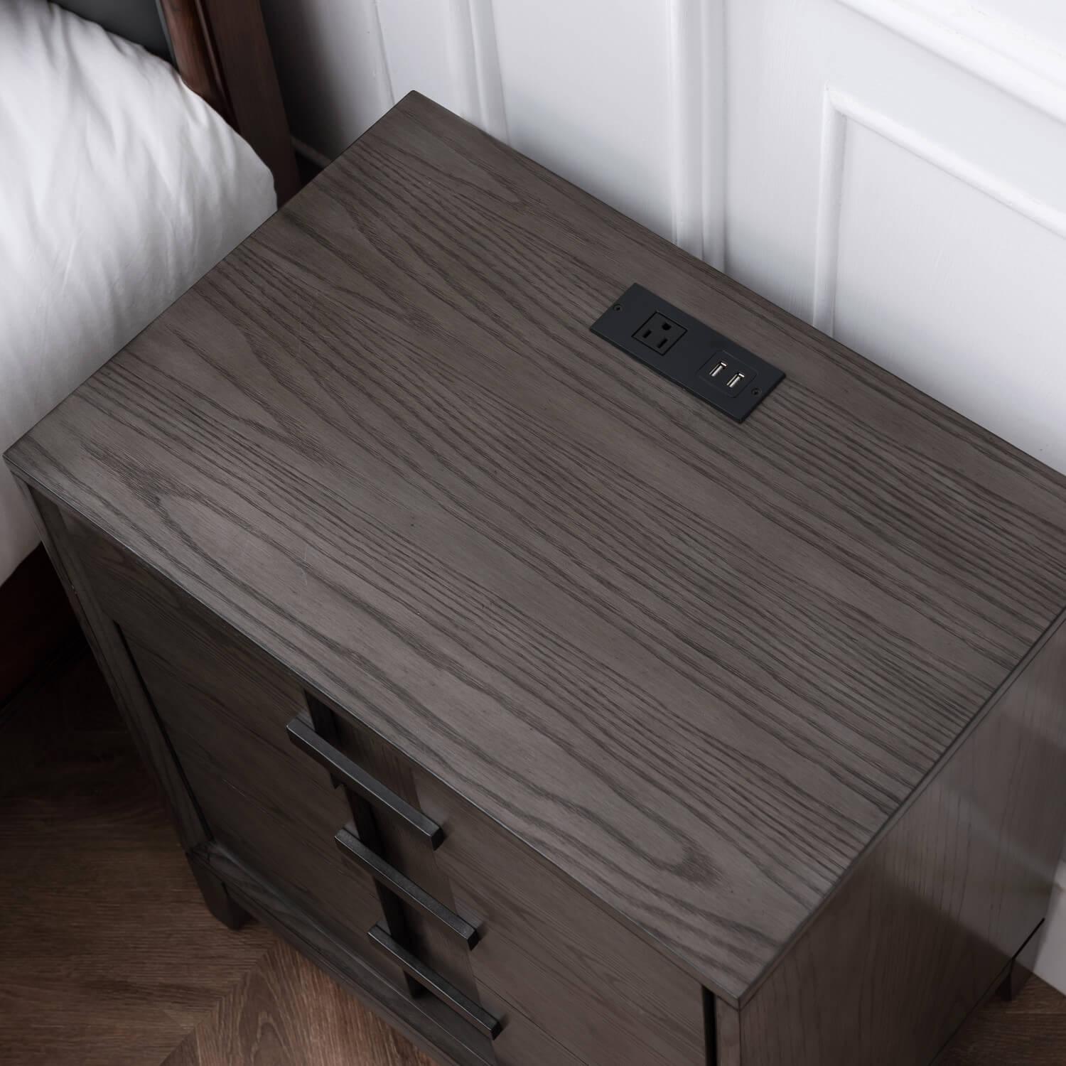 Recessed Design Side Table Cabinet AC USB Smoke Gray ǀ Furniture ǀ ...