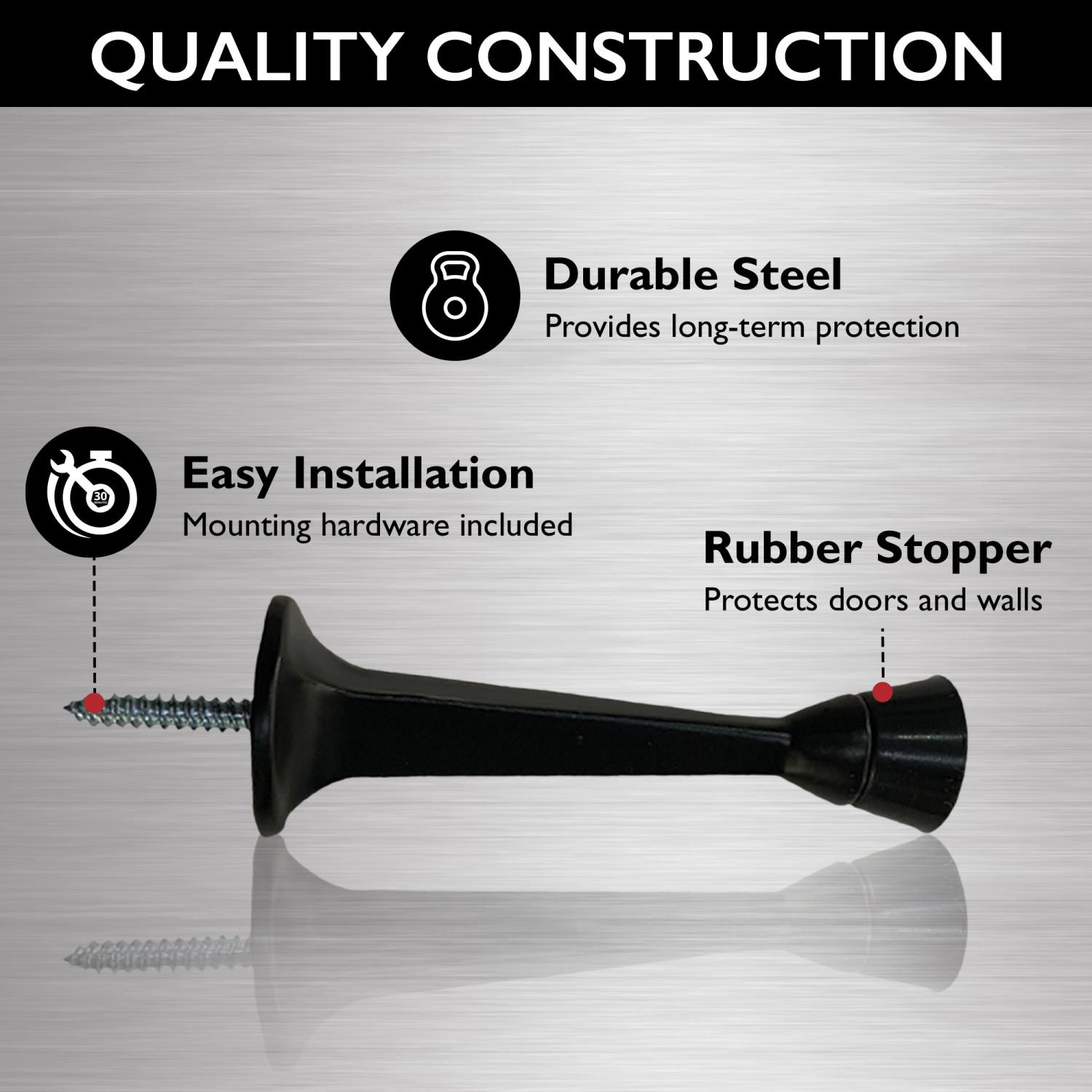 Rigid Cast Door Stop Matte Black 3 Inch 10 Pack Hardware Locks 