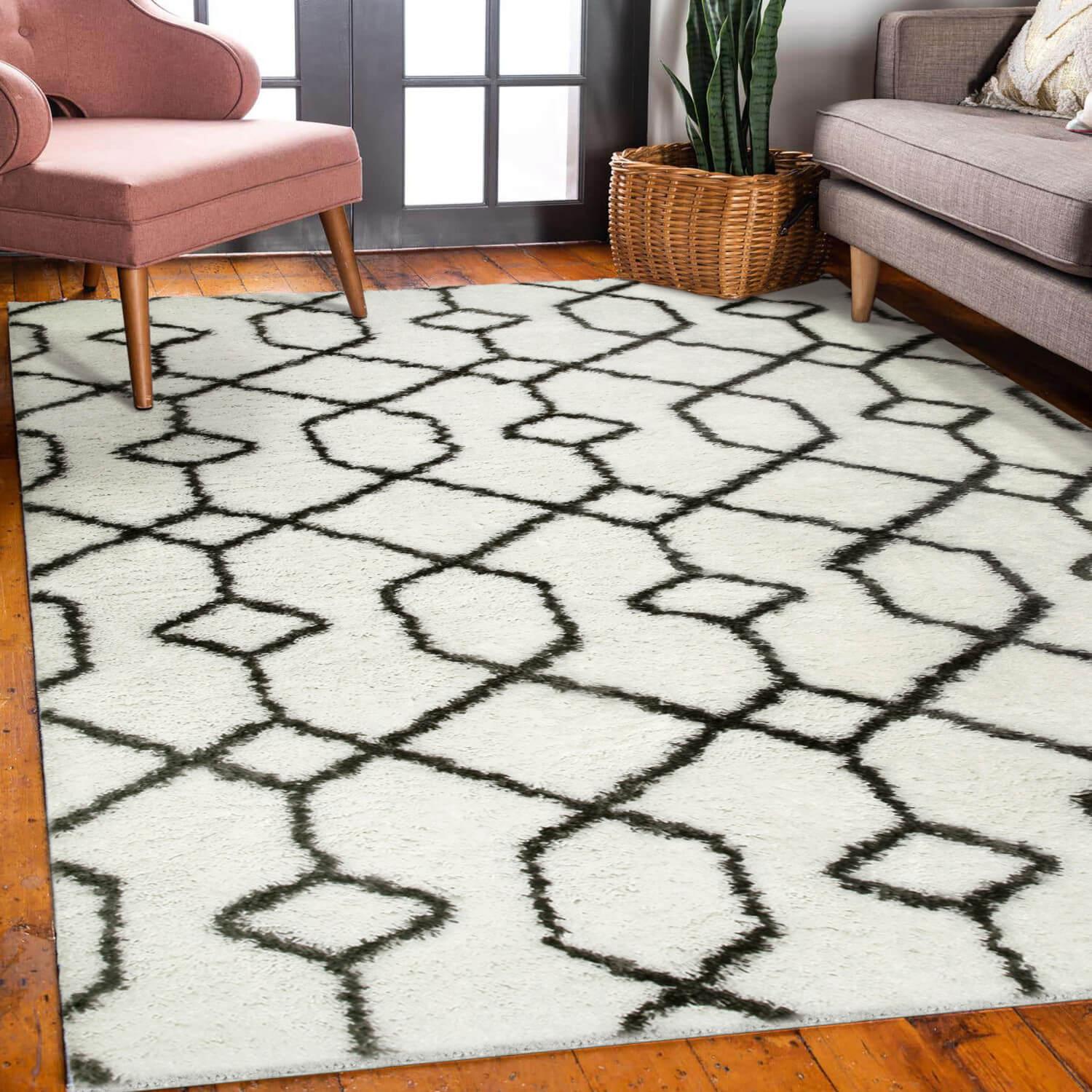 Rixelle Area Rug Geo Ivory and Charcoal 3 Foot 9 Inch by 5 Foot 9 Inch ...