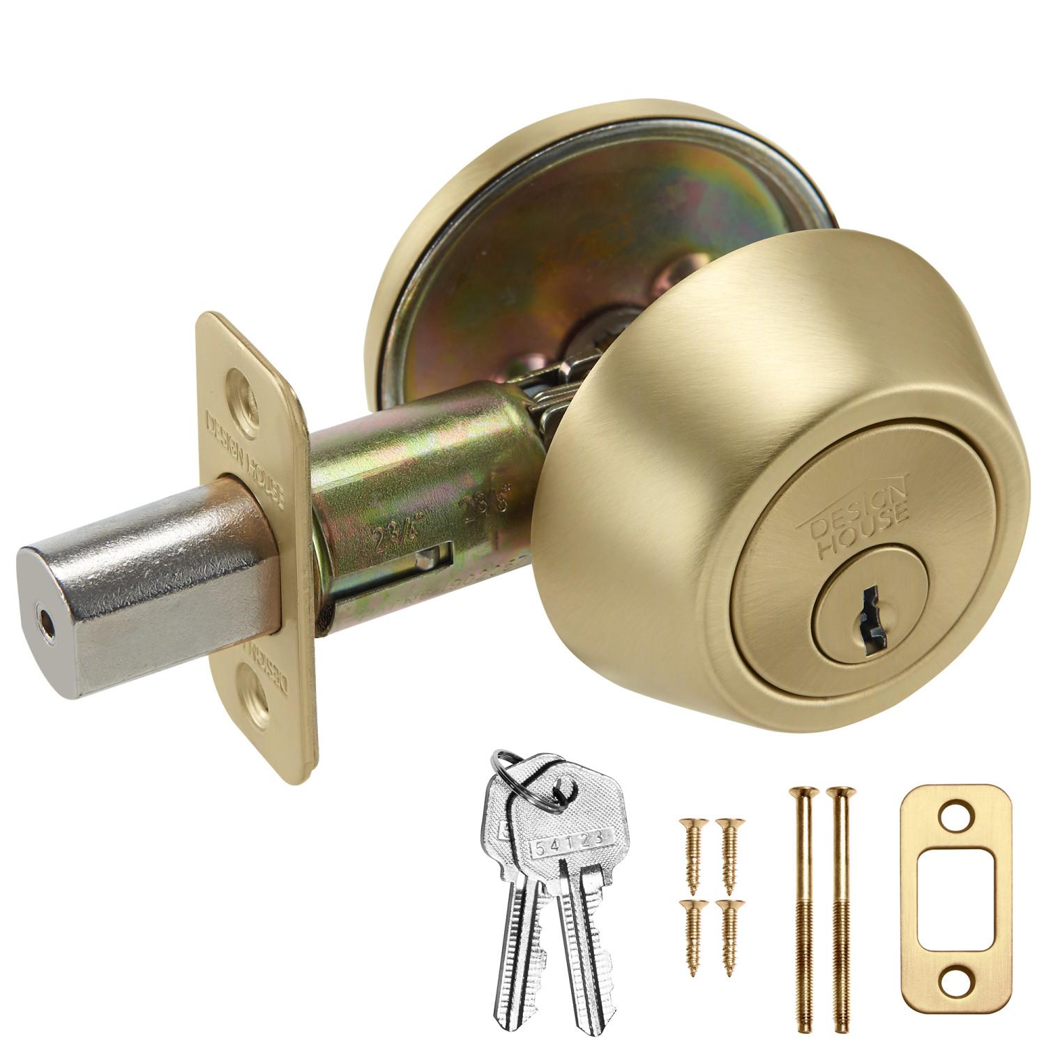 Single Cylinder Satin Gold Deadbolt ǀ Hardware & Locks ǀ Today's Design House