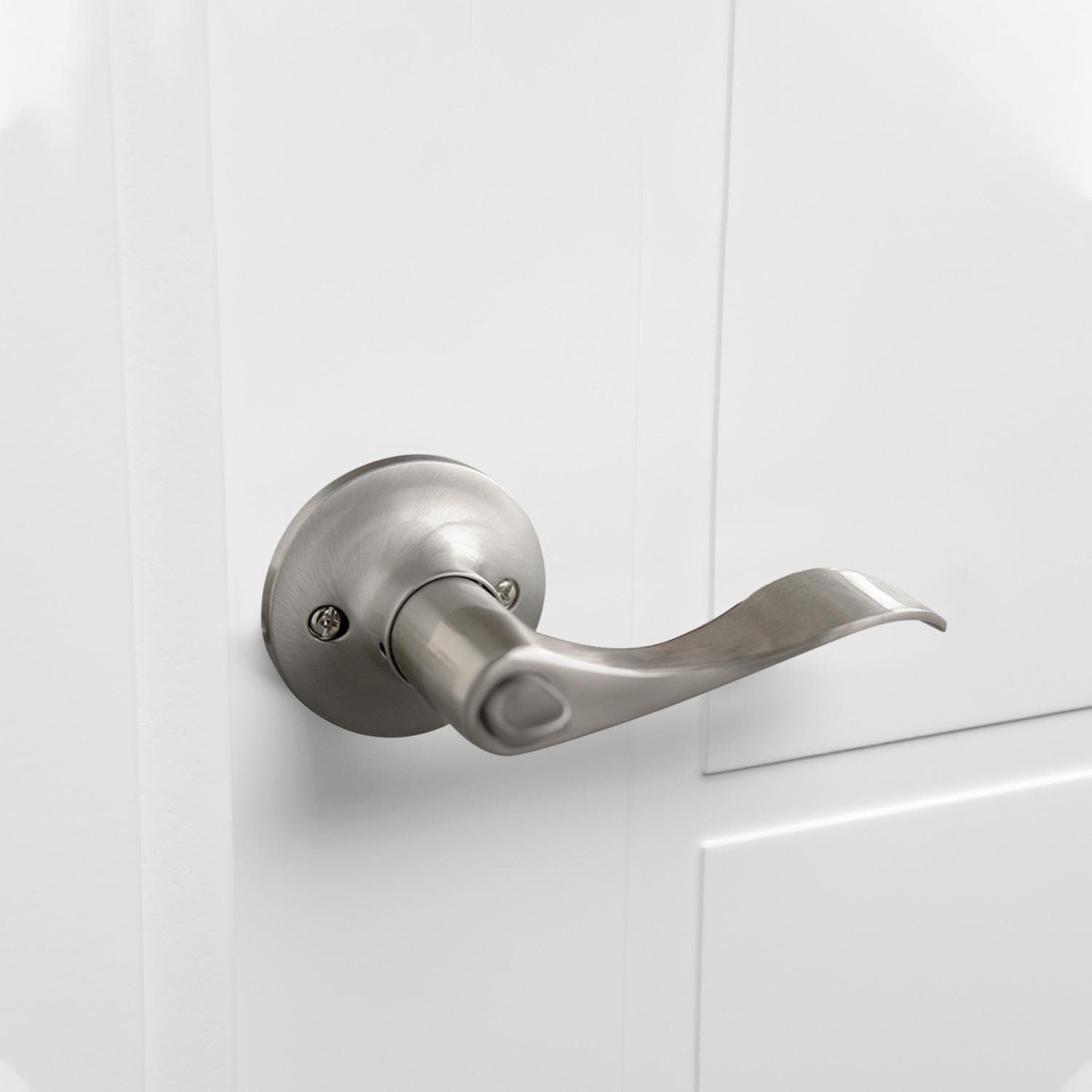 Design House 190819 Stratford 6 Way Universal Privacy Bed and Bath Door Lever Satin Nickel 12 Pack