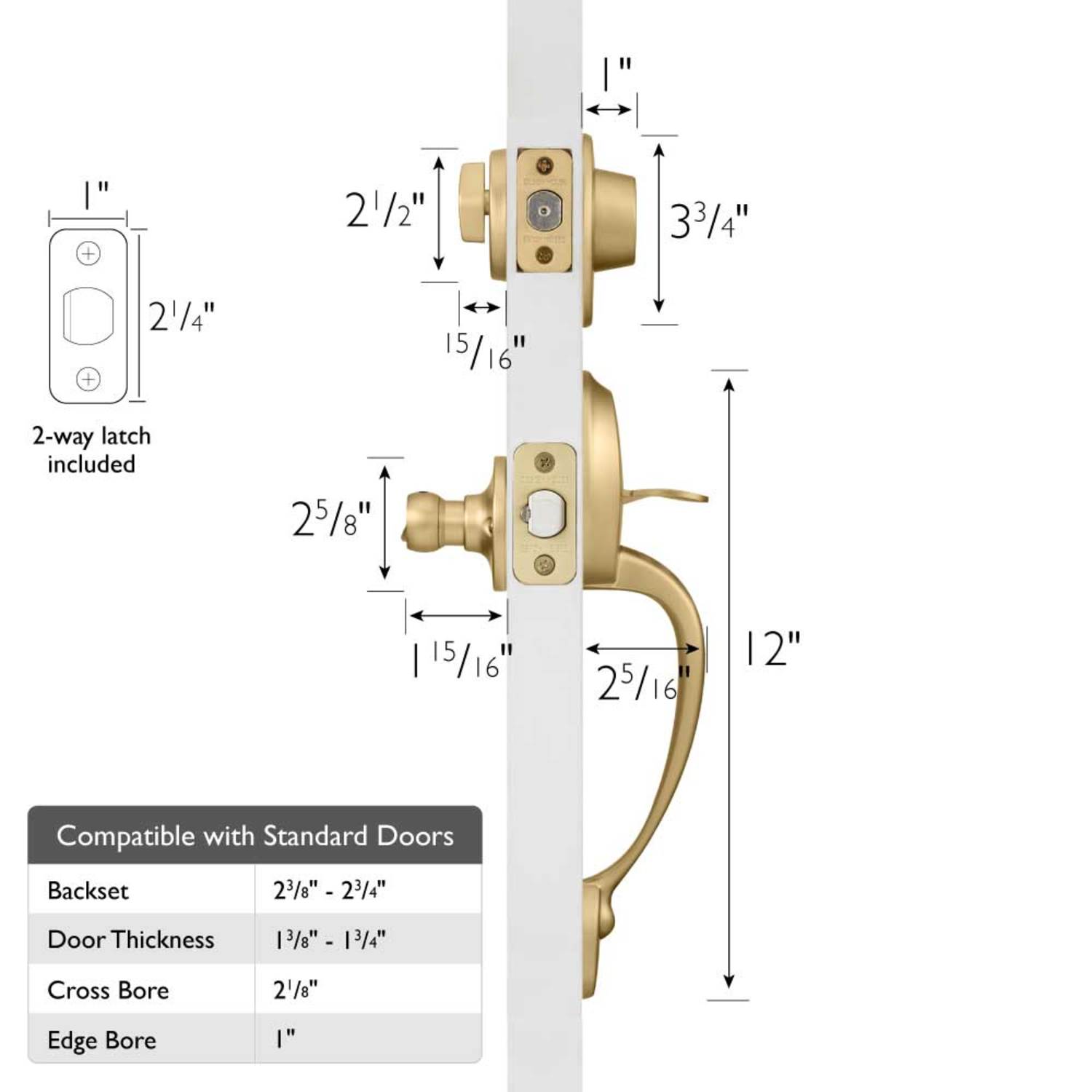 Coventry Entry Handle Set Springdale Deadbolt Satin Gold ǀ Hardware ...