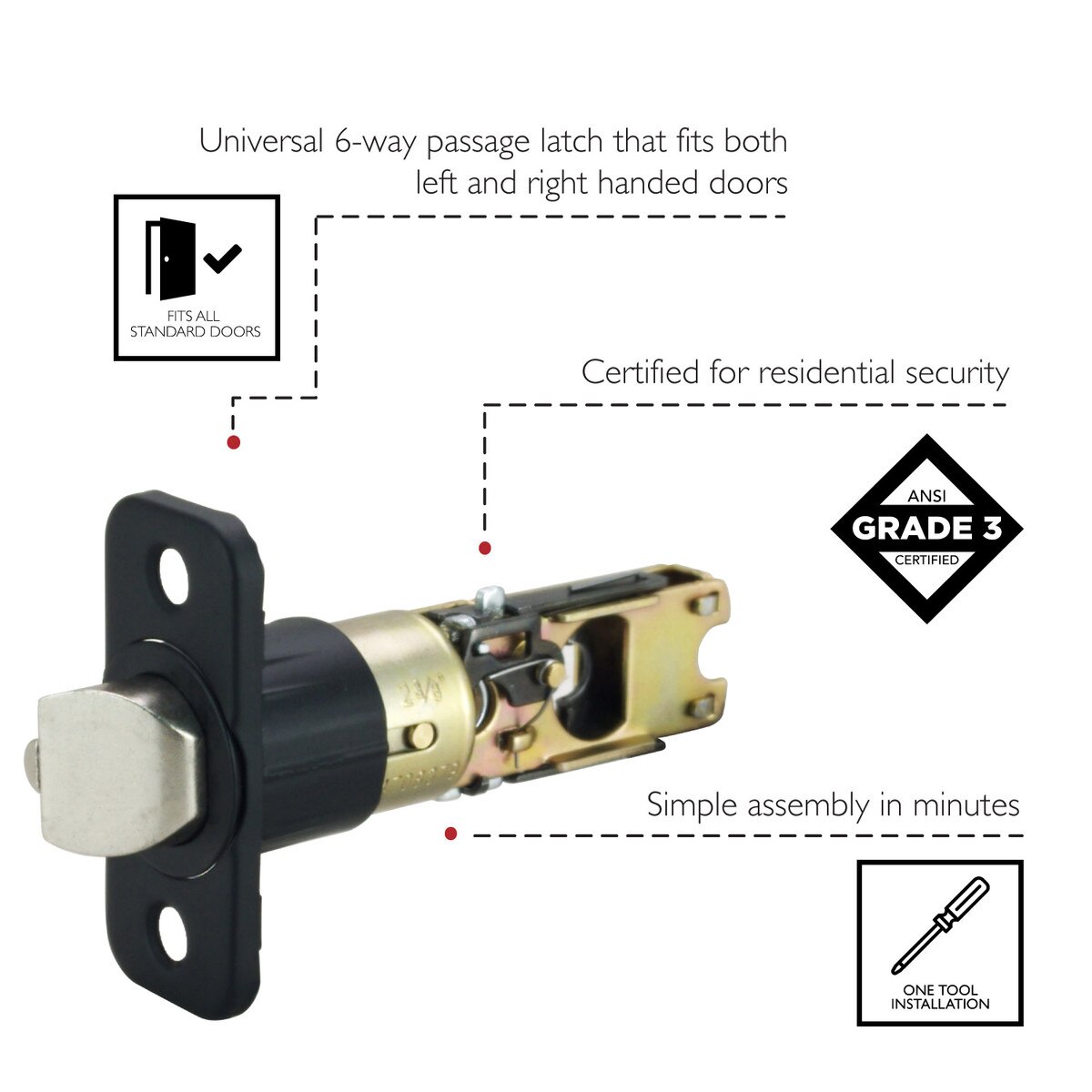 6-Way Universal Replacement Entry Latch Matte Black ǀ Hardware & Locks ...