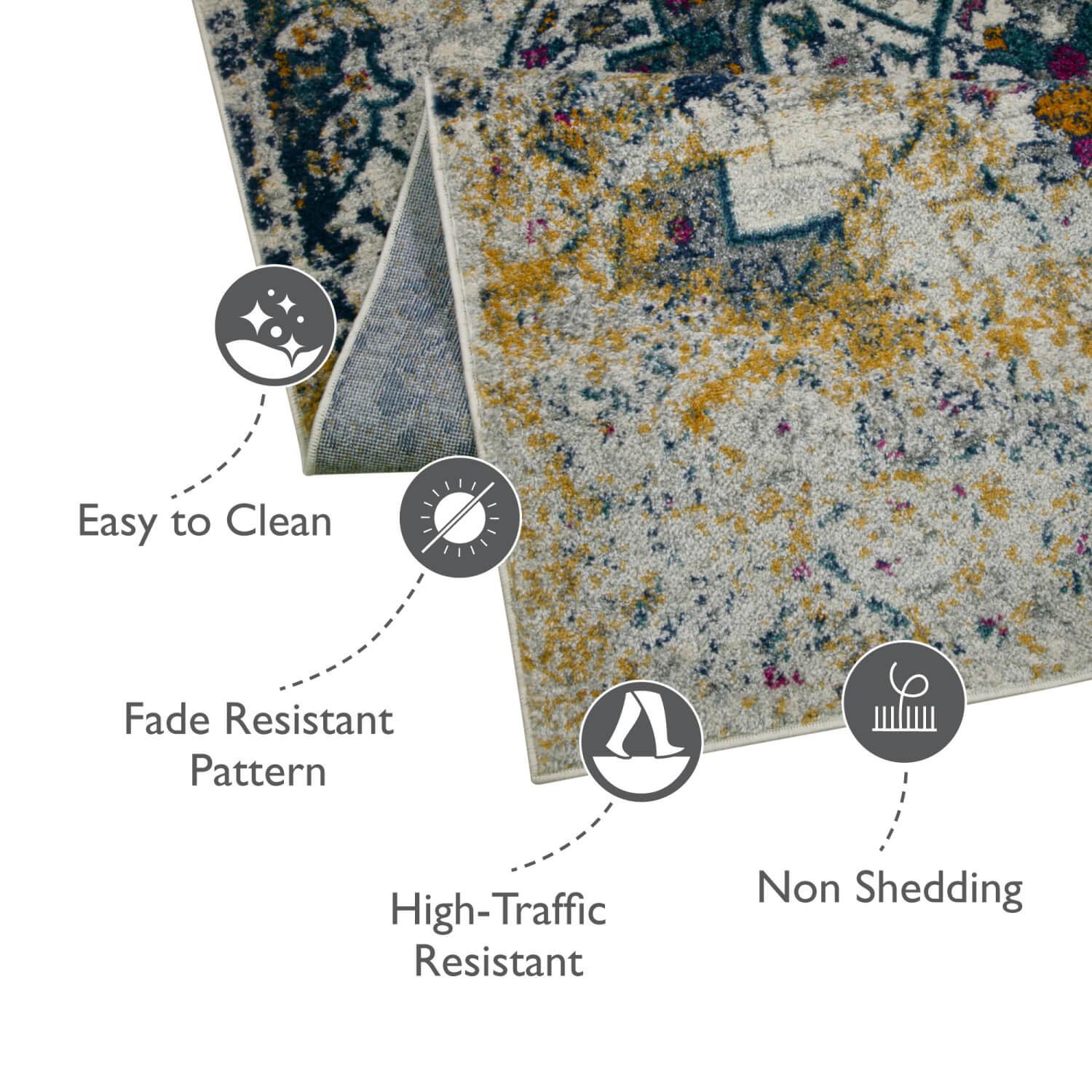 Vienne 3 Foot by 9 Inch by 5 Foot 9 Inch Vintage Faded Ivory/Navy Area ...