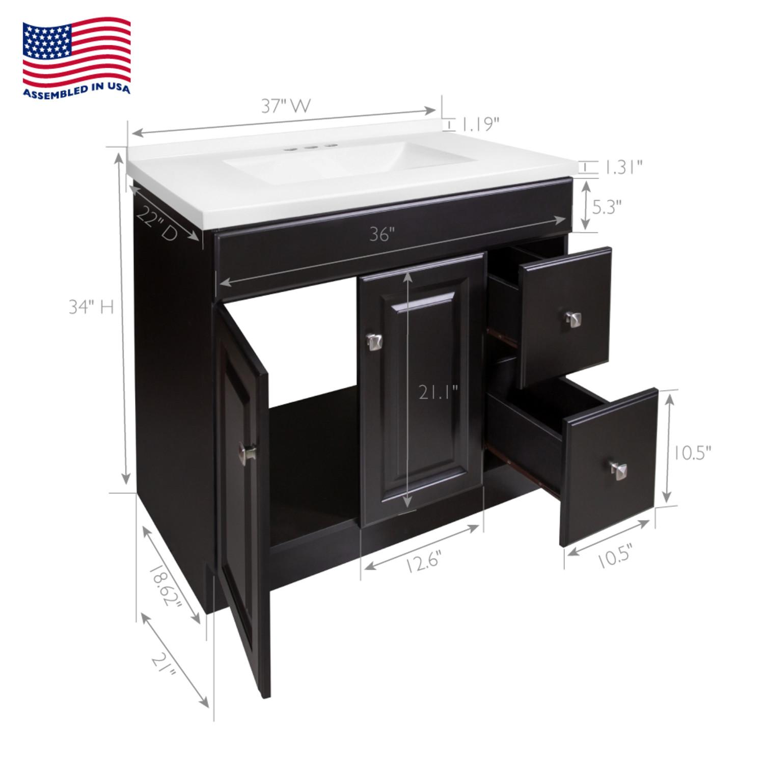 Wyndham 37-Inch Vanity in Espresso with Modern Sink Top, Fully ...